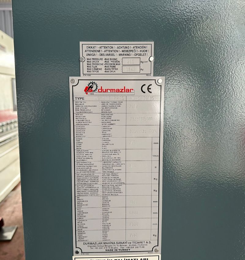 DURMAZLAR | AD-S 30135 | DURMA AD-S 30135 (3100 x 135 TON, 6 MM) CNC ...